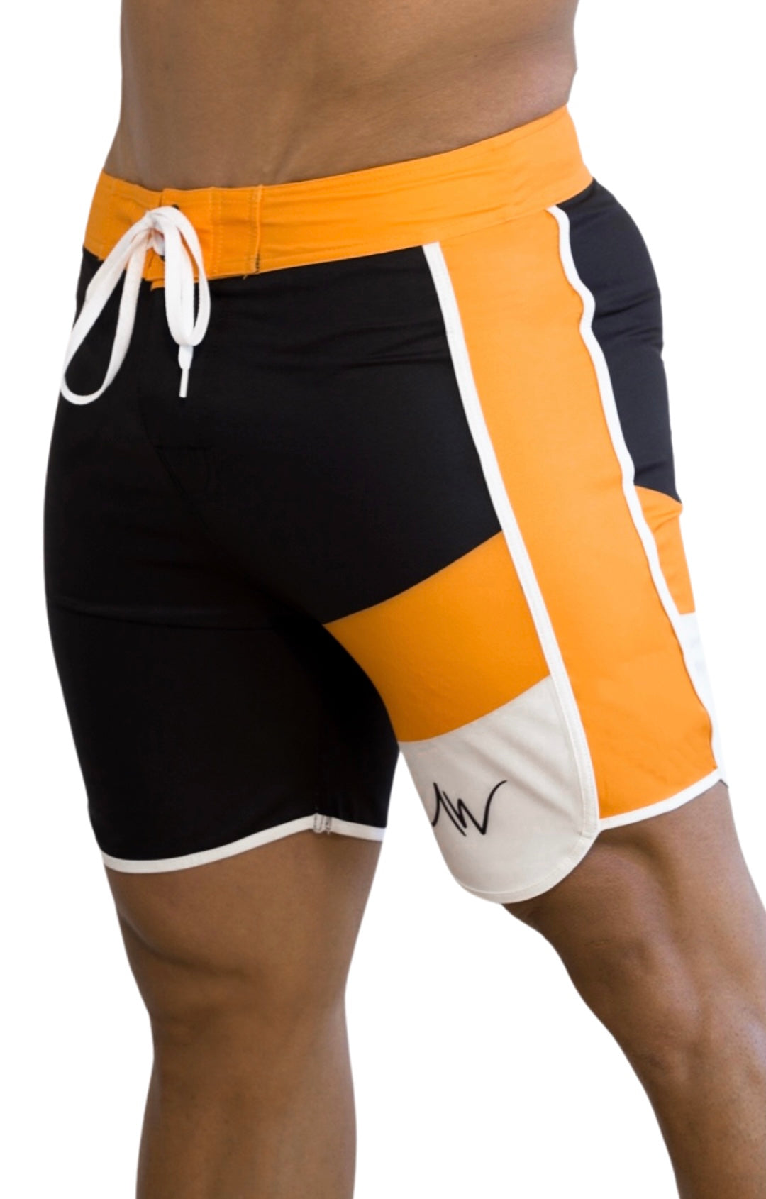 Black, Orange & White Men's Physique Competition Board Shorts – ALITE WEAR